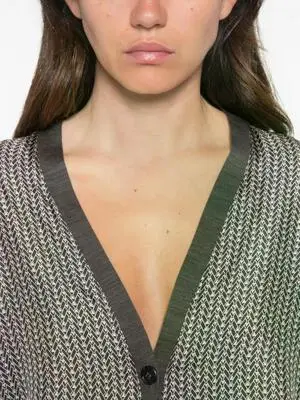 WHYCI Geometric Pattern V-neck Cardigan - Grey