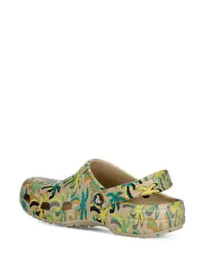 CROCS Classic Retro Summer Palm-print Mules - Neutrals