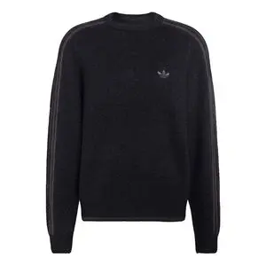 Adidas Three Stripes Fluffy Knit Sweatshirt Asia Sizing - Black