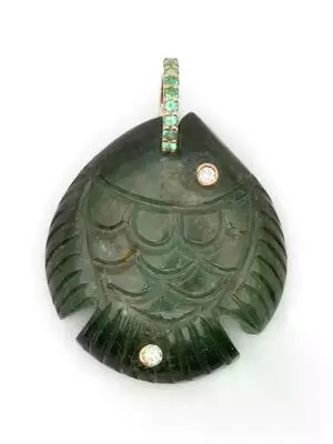 VIOLETTE 18k Yellow Gold Carved Tourmaline And Diamond Fish Pendant - Green