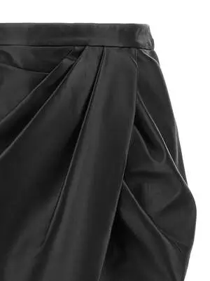 Balmain Lamb Nappa Leather Draped Midi Skirt