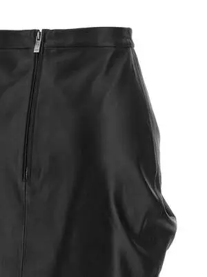 Balmain Lamb Nappa Leather Draped Midi Skirt