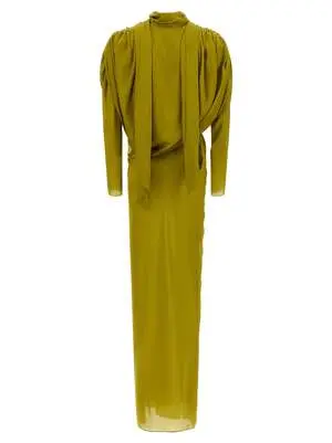 Balmain Draped Silk Dress With Knot
