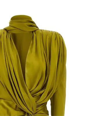 Balmain Draped Silk Dress With Knot Detailing