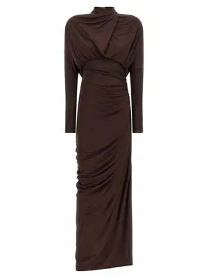 Balmain Draped Jersey Dress - Brown
