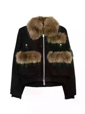 Sacai Faux-fur Trimmed Wool Jacket - Black
