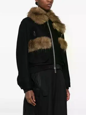 Sacai Faux-fur Trimmed Wool Jacket - Black