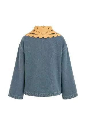 Farm Rio Barn Heart-cutout Denim Jacket With Corduroy Collar - Blue
