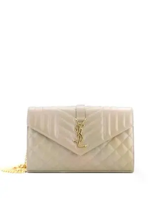 Saint Laurent Classic Monogram Chain Wallet Mixed Matelasse Leather Medium Crossbody Bag - Neutrals