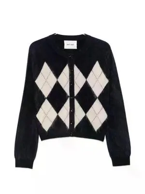 Soft Goat Argyle Cashmere Cardigan - Blue