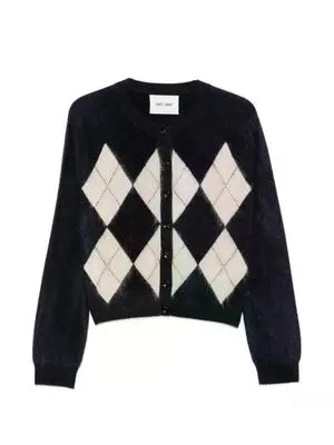 Soft Goat Argyle Cashmere Cardigan - Blue