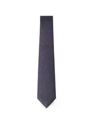 HACKETT  Geometric Pattern Silk Neck Tie - Blue