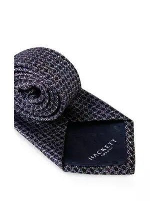 HACKETT  Geometric Pattern Silk Neck Tie - Blue