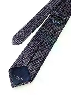 HACKETT  Geometric Pattern Silk Neck Tie - Blue