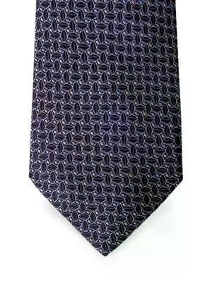 HACKETT  Geometric Pattern Silk Neck Tie - Blue