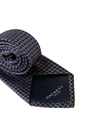 HACKETT  Geometric Pattern Silk Neck Tie - Blue