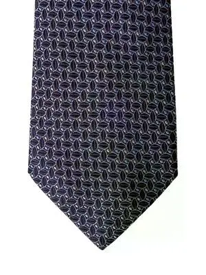 HACKETT  Geometric Pattern Silk Neck Tie - Blue