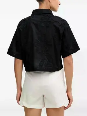BENETTON Embroidered Cropped Shirt - Black