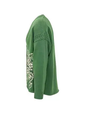 FOUND Paisley-knit V-neck Cardigan - Green