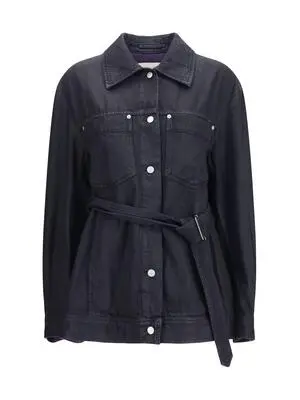 Dries Van Noten Cropped Cotton Jacket With Belt - Black