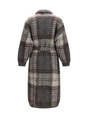 Brunello Cucinelli Macrocheck Mohair Blend Coat With Belt