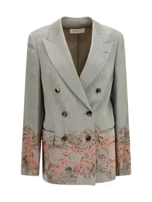 Dries Van Noten Double-breasted Embroidered Blazer - Gray