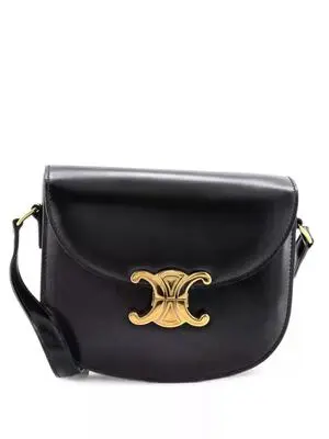 Celine Triomphe Besace Clea Flap Bag Leather Shoulder Bag - Black