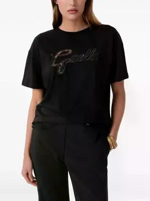 GAELLE PARIS Lace-logo T-shirt - Black