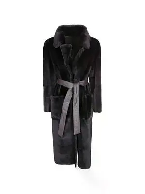 DESA 1972 Reversible Belted Shearling Coat - Black