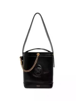 Versace Pivot Small Leather Bucket Bag With Medusa Cameo - Black
