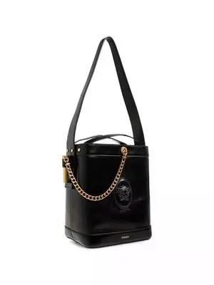 Versace Pivot Small Leather Bucket Bag With Medusa Cameo - Black