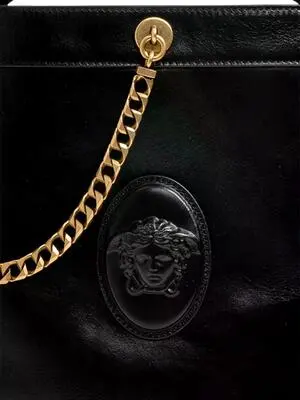 Versace Pivot Small Leather Bucket Bag With Medusa Cameo - Black