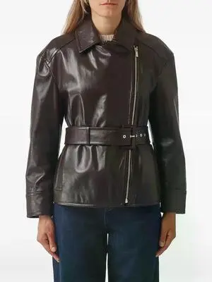 Max Mara Belted Leather Jacket - Brown