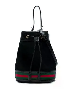 Gucci 2016-2026 Small Suede Web Ophidia Bucket Bag Satchel - Black