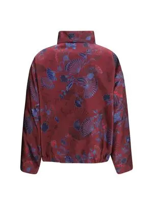 Giorgio Armani Silk-blend Jacquard Ginkgo Motif Zip-up Jacket - Multicolor