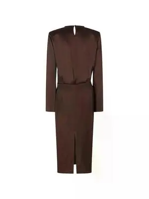 Federica Tosi Padded Shoulder Satin Midi Dress - Brown