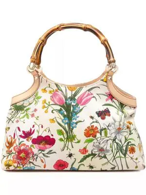 GUCCI 2000-2015 Flora Canvas Bamboo Handbag