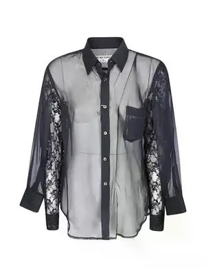 Comme Des Garçons Lace-panelled Sheer Blouse