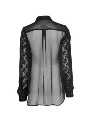 Comme Des Garçons Sheer Lace-panelled Blouse - Black