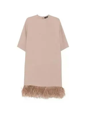 Fabiana Filippi Feather-trim High Neck Short Sleeve Dress