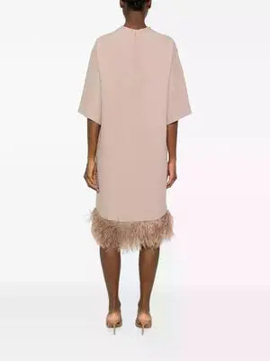 Fabiana Filippi Feather-trim High Neck Short Sleeve Dress