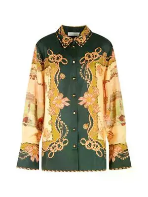 Zimmermann Valiant Graphic-print Silk Shirt - Green