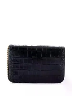 Balenciaga B Dot Wallet On Chain Crocodile Embossed Leather Crossbody Bag - Black