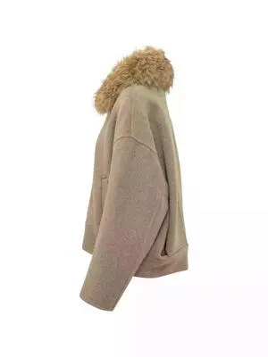 AVA ADORE Faux-fur Collar Button-up Jacket - Neutrals
