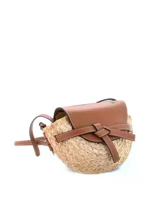 Loewe Gate Leather Shoulder Leather With Raffia Mini Crossbody Bag