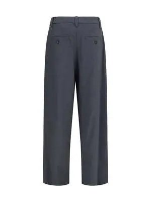 Brunello Cucinelli Tropical Wool Tailored Pants With Monili Detail - Gray