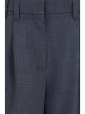Brunello Cucinelli Tropical Wool Tailored Pants With Monili Detail - Gray