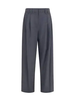 Brunello Cucinelli Tropical Wool Tailored Pants With Monili Detail - Gray