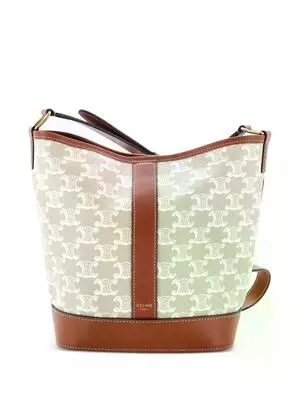 Celine Triomphe Coated Canvas Small Bucket Bag - Brown