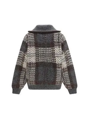 Brunello Cucinelli Checked Wool Zip Cardigan With Sequins